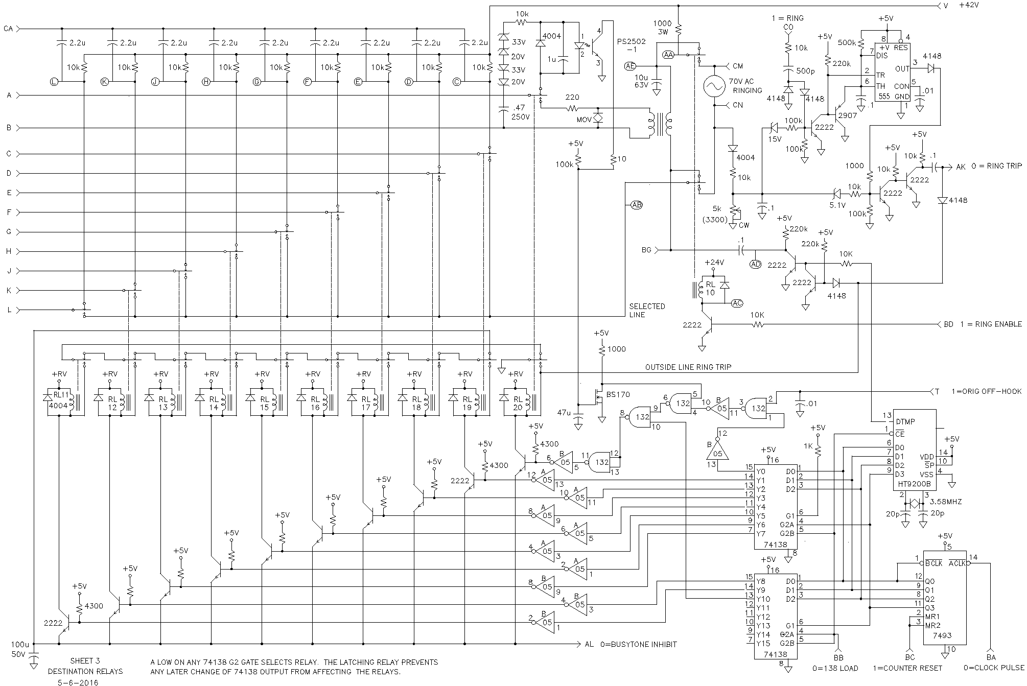 Home PBX with Nine Internal Lines and One Outside Line